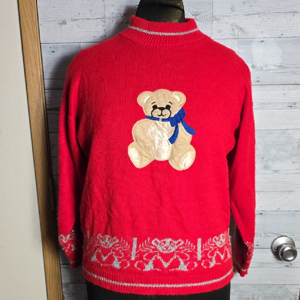 Vintage Jennifer Adams Red Teddy Bear Acrylic Pullove… - Gem